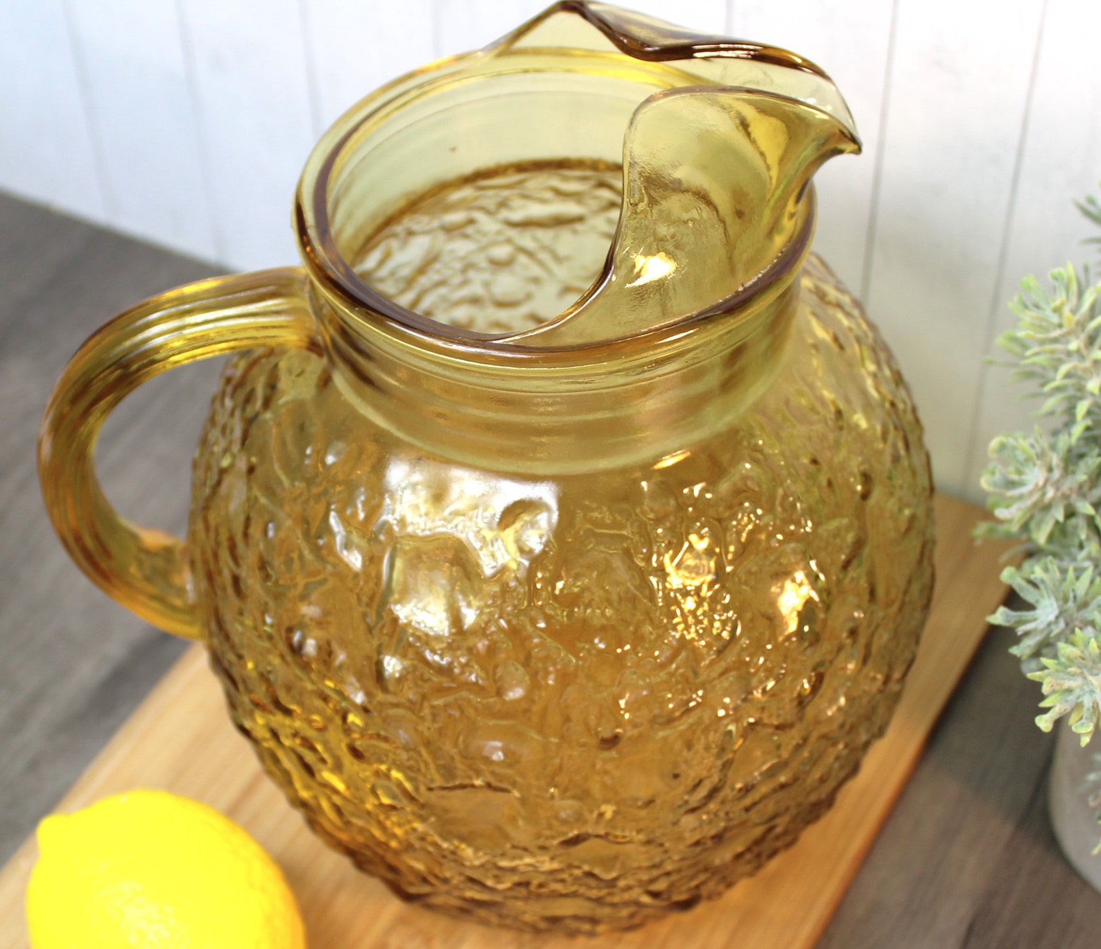 Vintage Milano Honey Gold Pitcher by Anchor Hocking 96 Oz Glass Bumpy ...