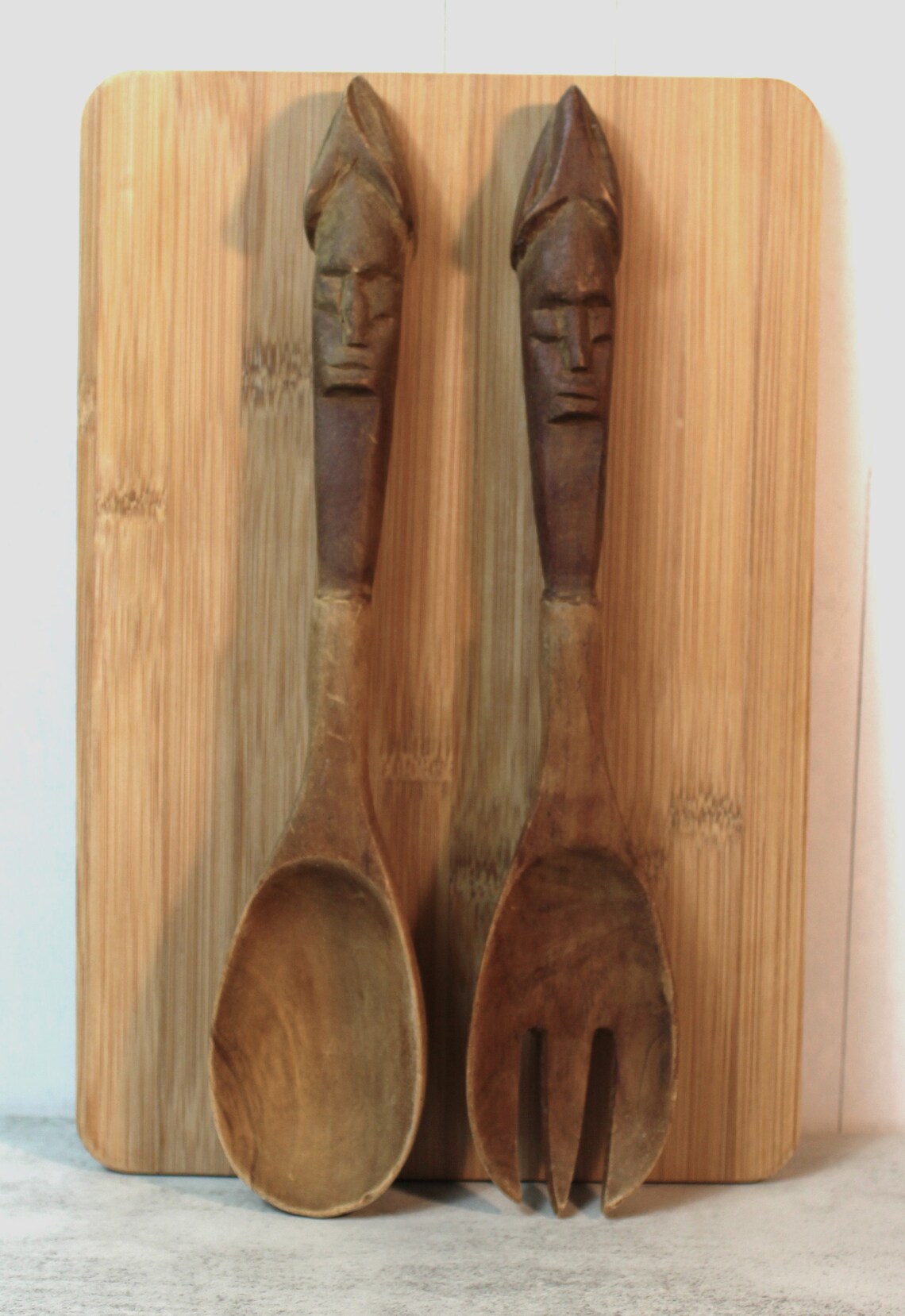 Vintage Haiti Hand Carved Handle Wood Spoon Fork Utensil Set - Etsy