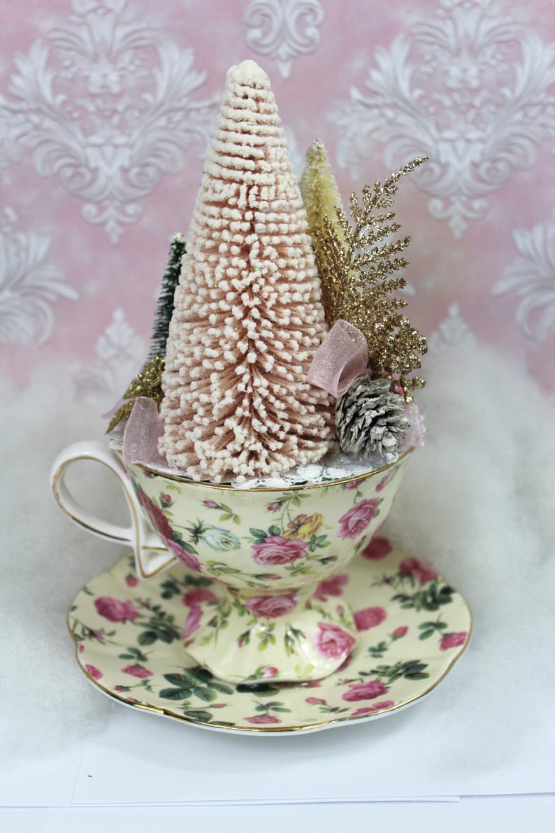 Chintz Teacup Christmas Tree Assemblage: Shabby Chic Holiday Decor - Etsy