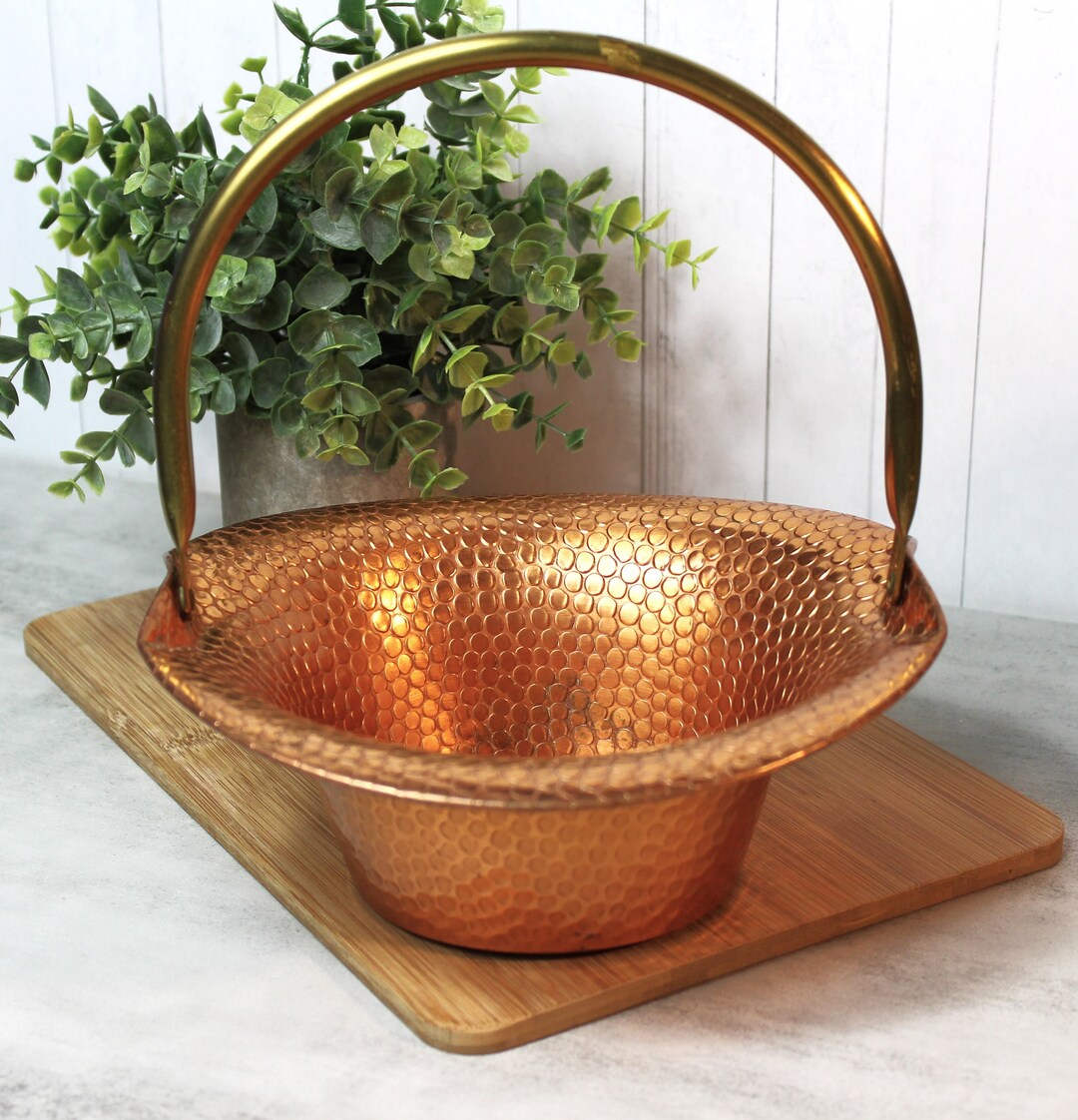 Vintage Copper 8 Hammered Basket With Brass Handle Coppercraft Guild ...