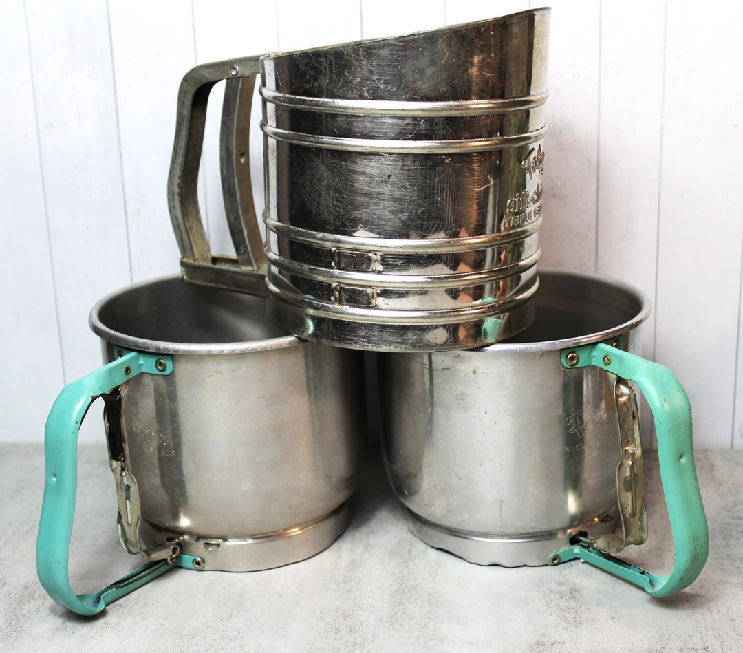 Lot of 3 Vintage Foley Metal Flour Sifters With Teal Green Turquoise ...