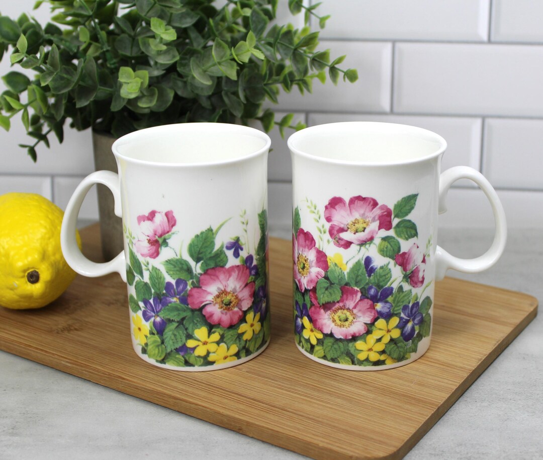 Jason Fine Bone China Cup Mug Set of 2 Pink Purple Yellow Flowers Made ...