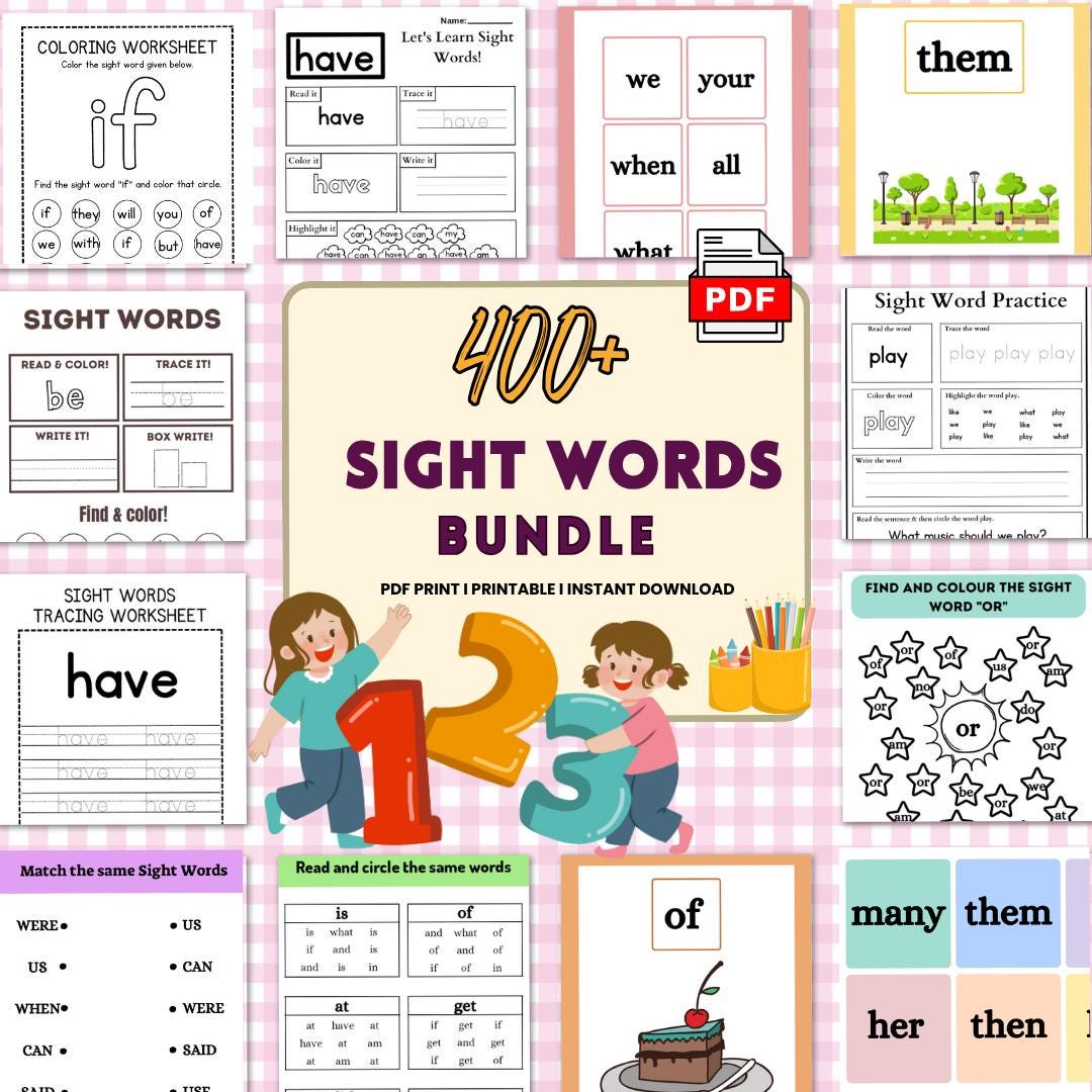 400+ Sight Words Activity Bundle – Tracing, Coloring and Flashcards for ...