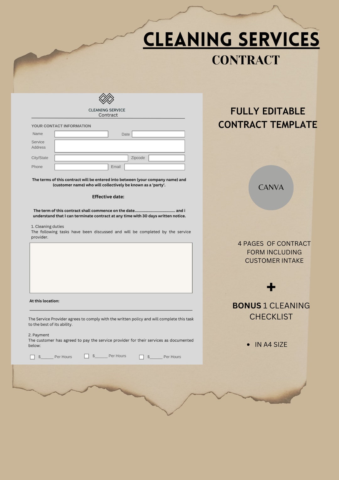 Cleaning Services Editable Cleaning Business Forms Agreement - Etsy