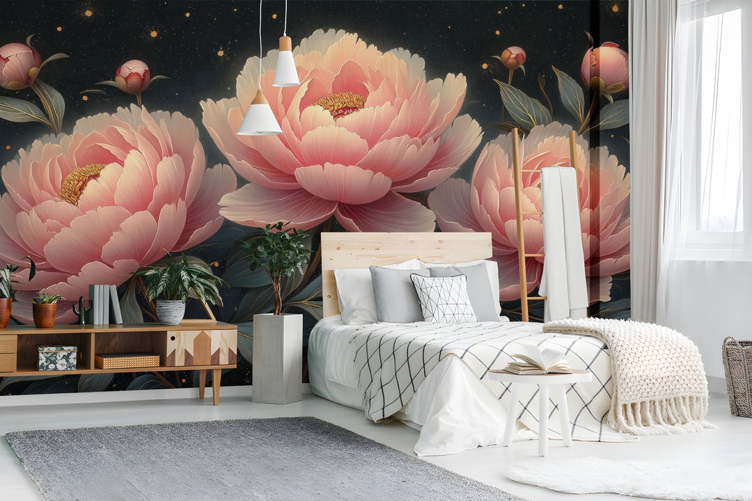 Pastel Peony Flower Removable Wallpaper - Elegant Peel and Stick Design ...