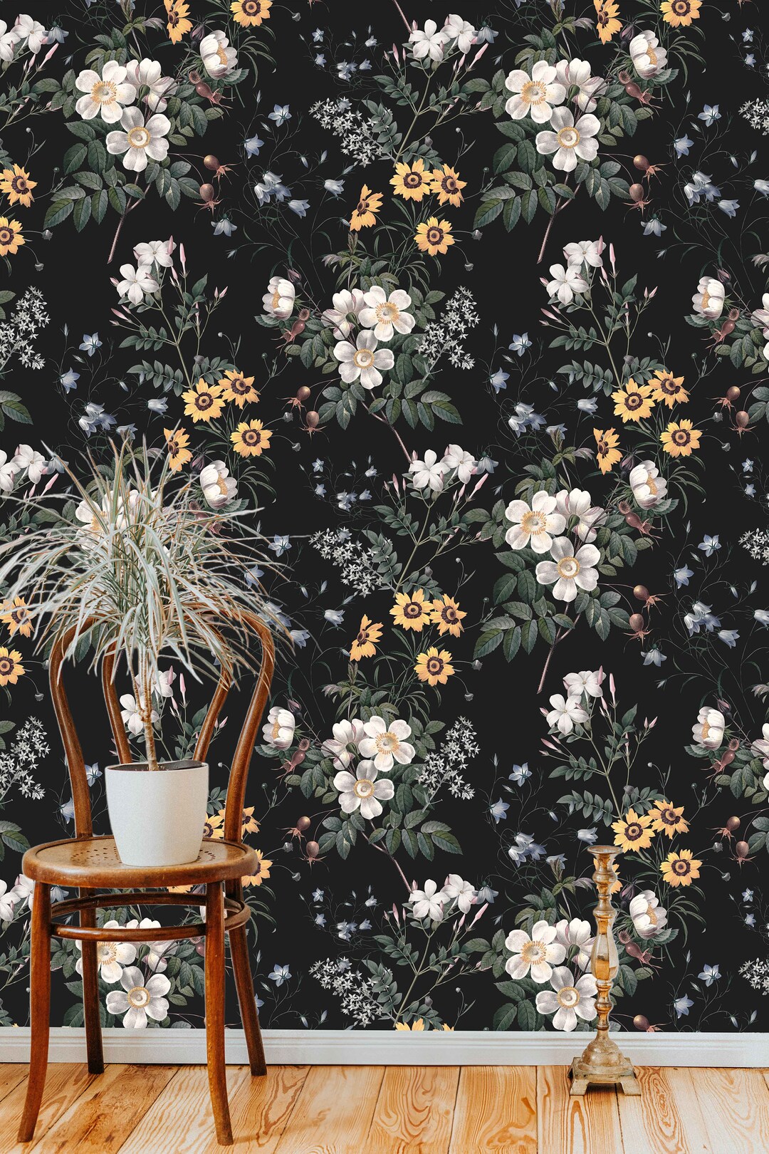 Chic Floral Peel and Stick Wallpaper - Removable Flower Wall Covering ...