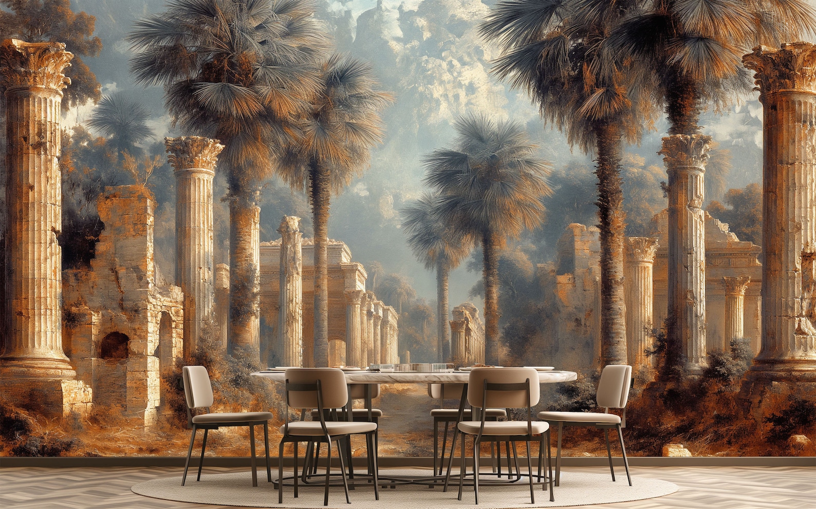 Ruins Peel and Stick Wallpaper Palms Old Texture Wall Mural Gold ...