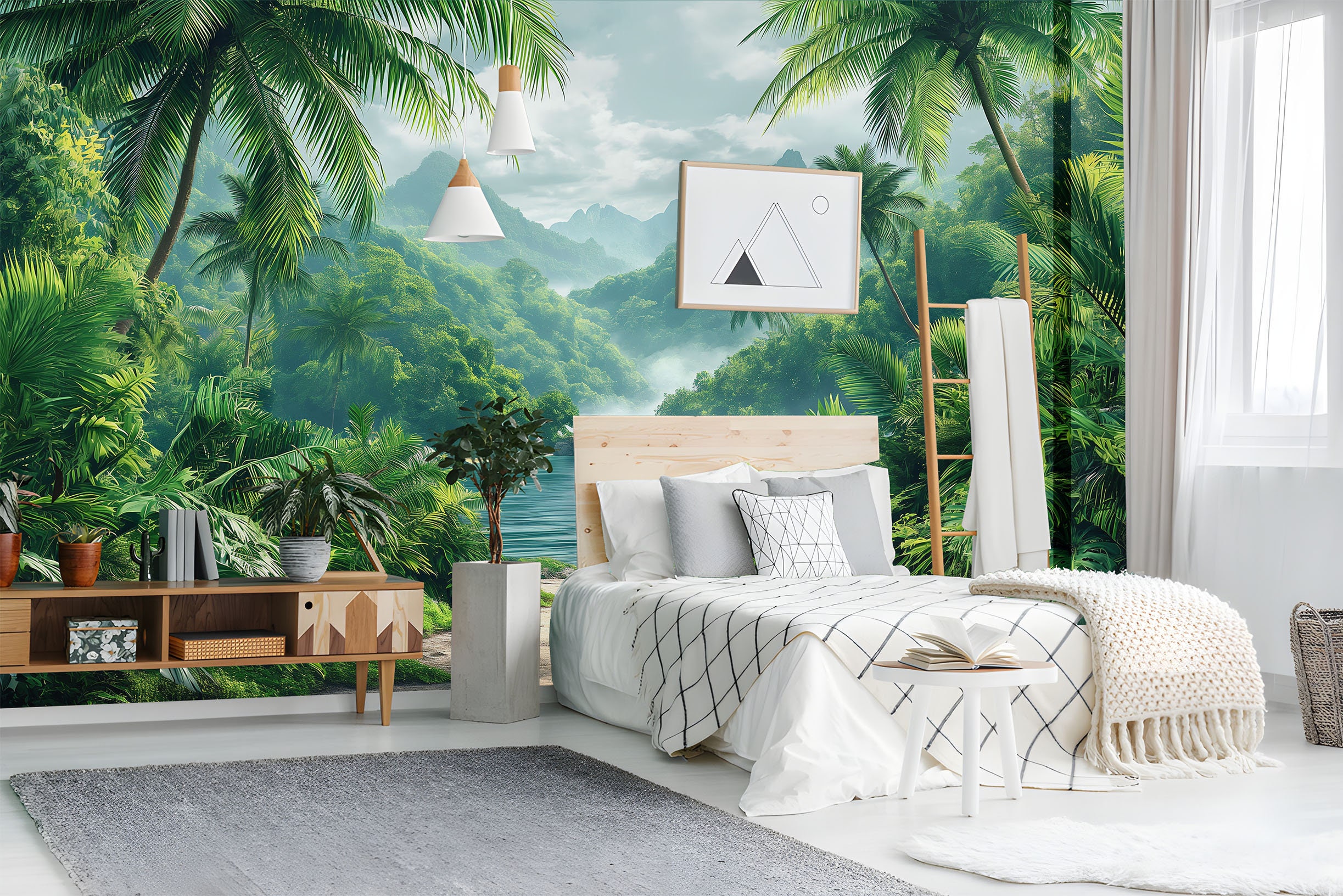 Rainforest Trees Wall Mural Peel and Stick Tropical Forest Wallpaper ...