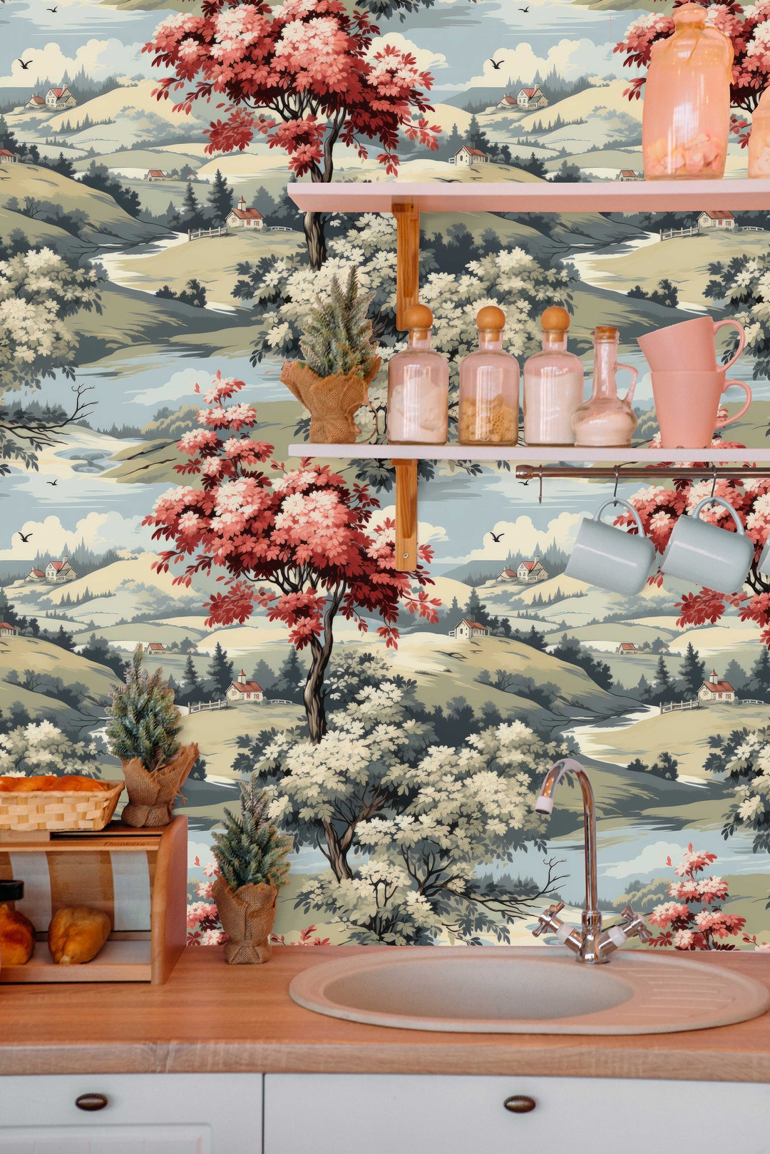 Papier Peint Whimsical French Toile Delight Peel & Stick French Toile ...