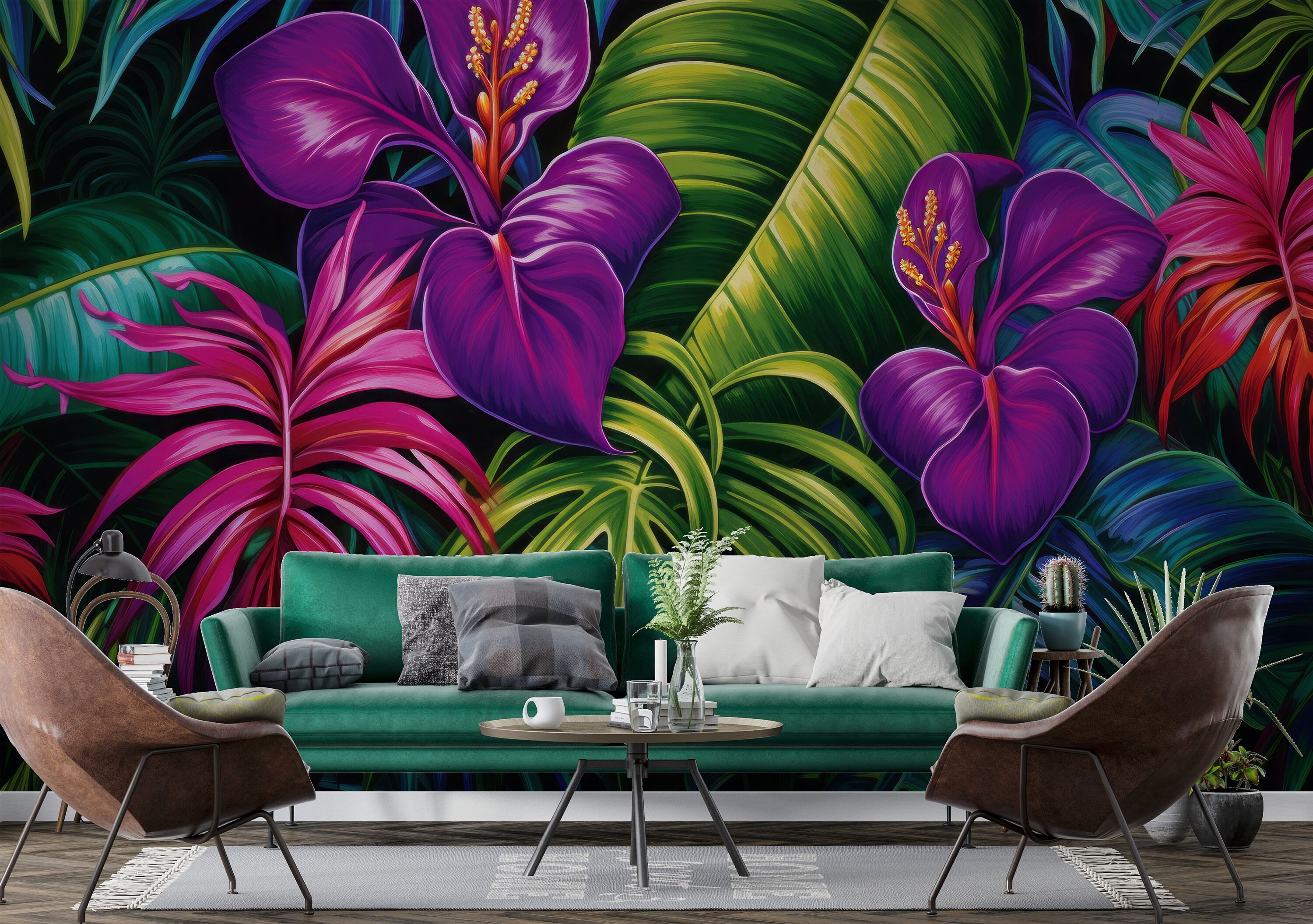Tropical Wallpaper Colorful Tropical Leaves With Hummingbird Wall Mural ...