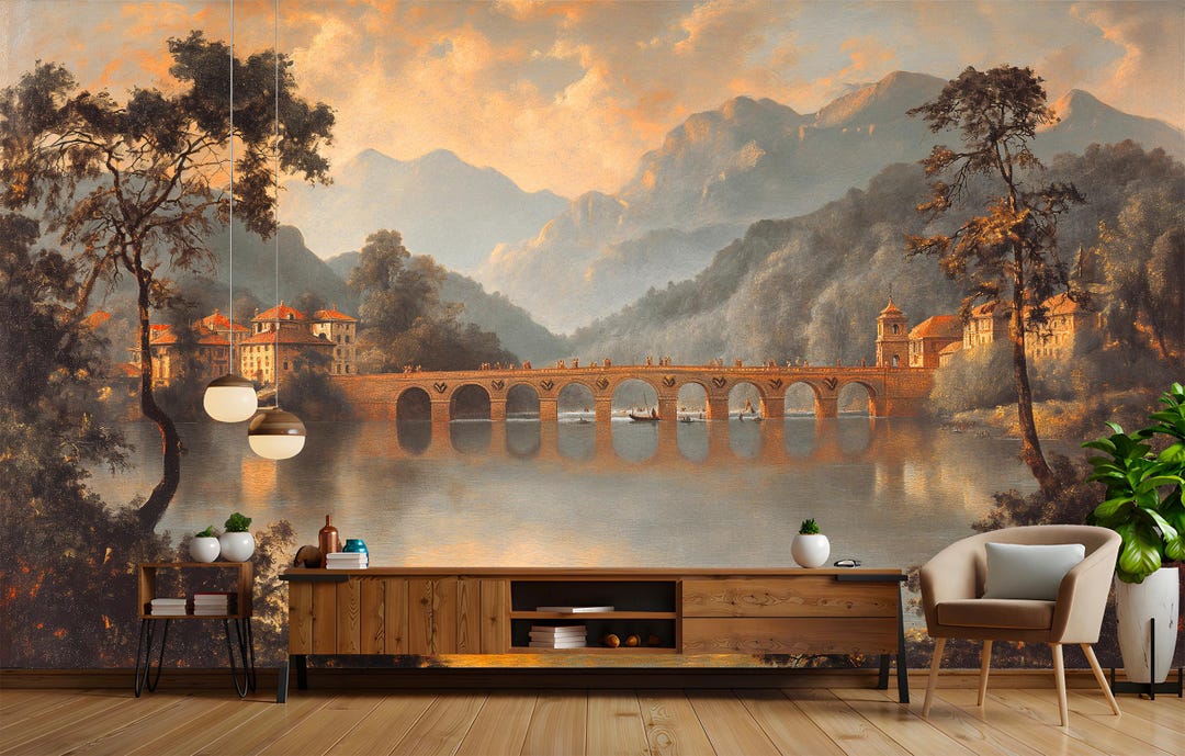 Classic Bridge Over Water Painting Wallpaper – Peel and Stick ...
