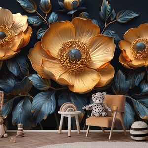 Stylish Gold Flower Wallpaper | Peel and Stick for Modern Home Décor ...
