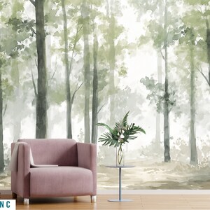 Winter Forest Mural Large Scale Boy Nursery Watercolors Woodland Scenic ...