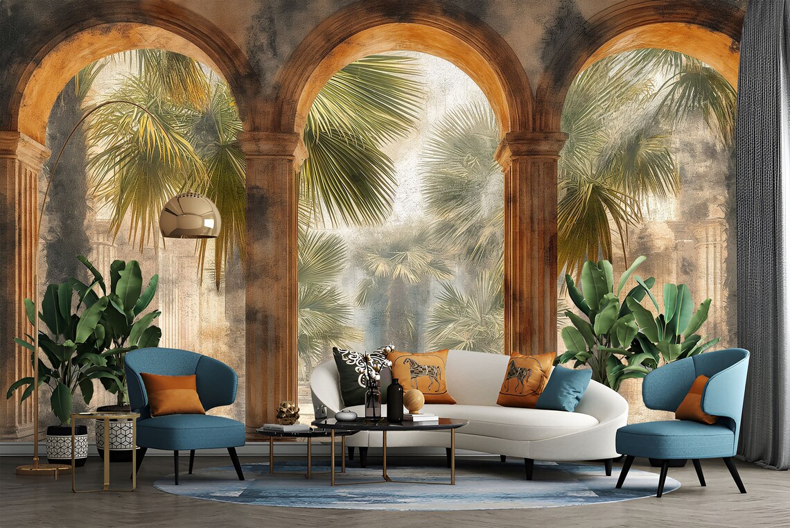 Self-adhesive Old Style Wallpaper Ancient Architectural Structure ...