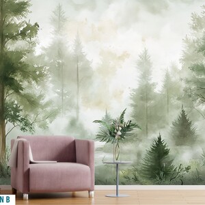 Winter Forest Mural Large Scale Boy Nursery Watercolors Woodland Scenic ...
