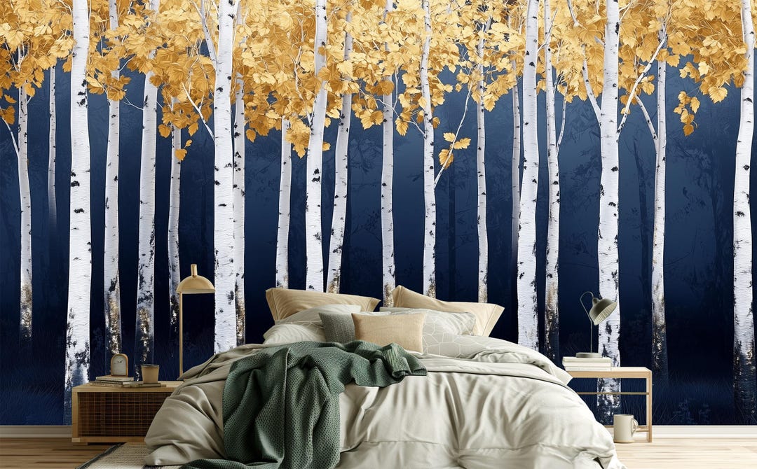 Abstract Golden Autumn Trees on Deep Blue" – Highlights the Unique ...