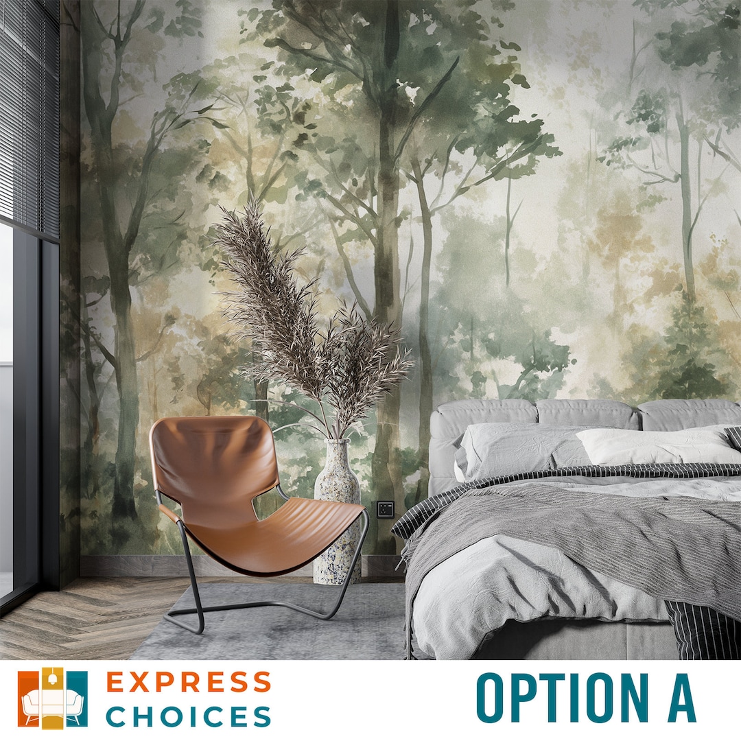 Kids Forest Wallpaper Watercolor Forest Landscape Wall Mural Nursery ...