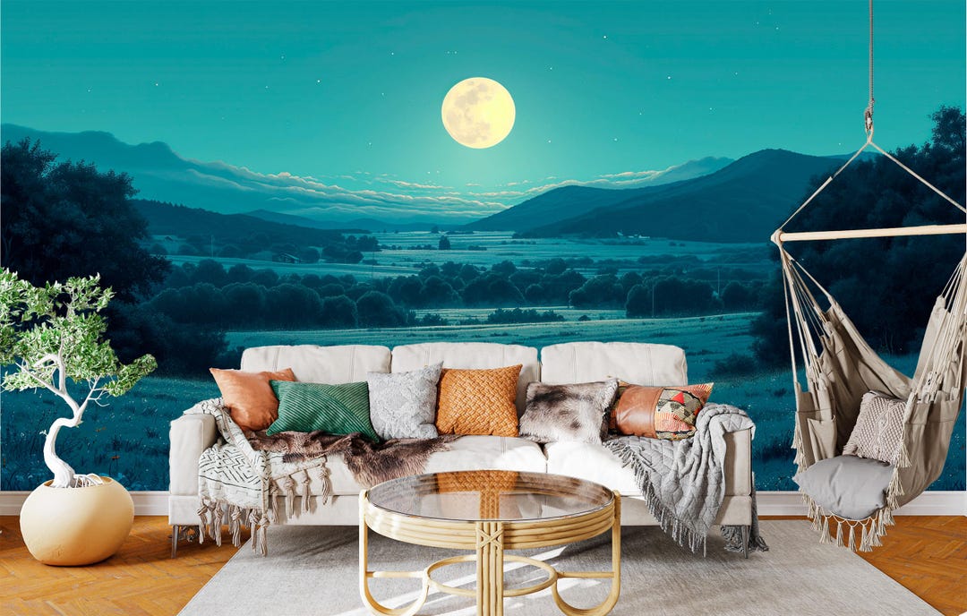 Full Moon Over Valley Wallpaper - Peel and Stick Wall Mural | Non-woven ...