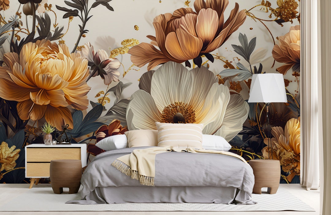 Luxury Flower Wallpaper Peel and Stick, Watercolor Floral Blossom Wall ...