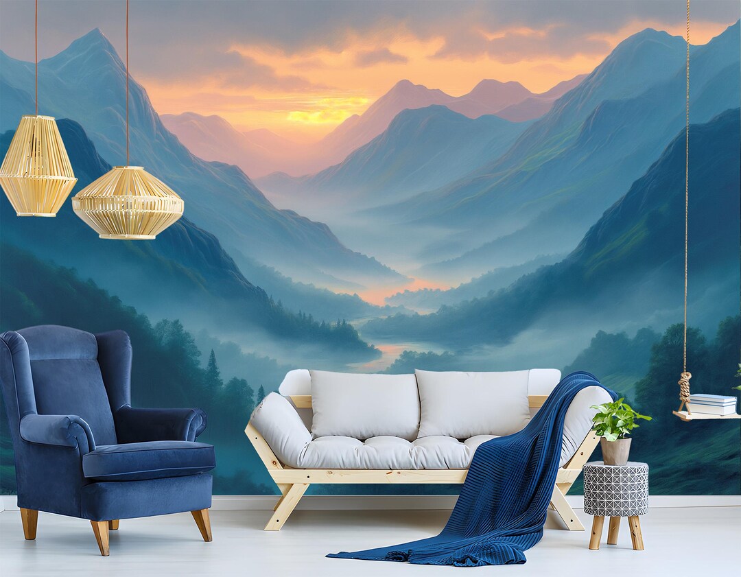 Valley at Sunrise Wallpaper - Peel and Stick Removable Wall Mural ...