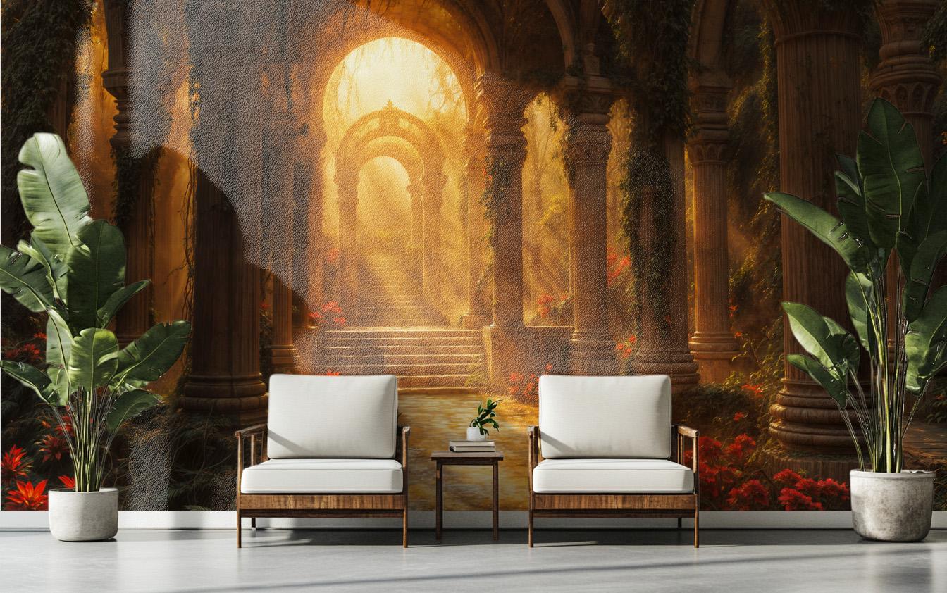 Golden Ruins Wallpaper - Majestic Architectural Mural, Romantic Old ...