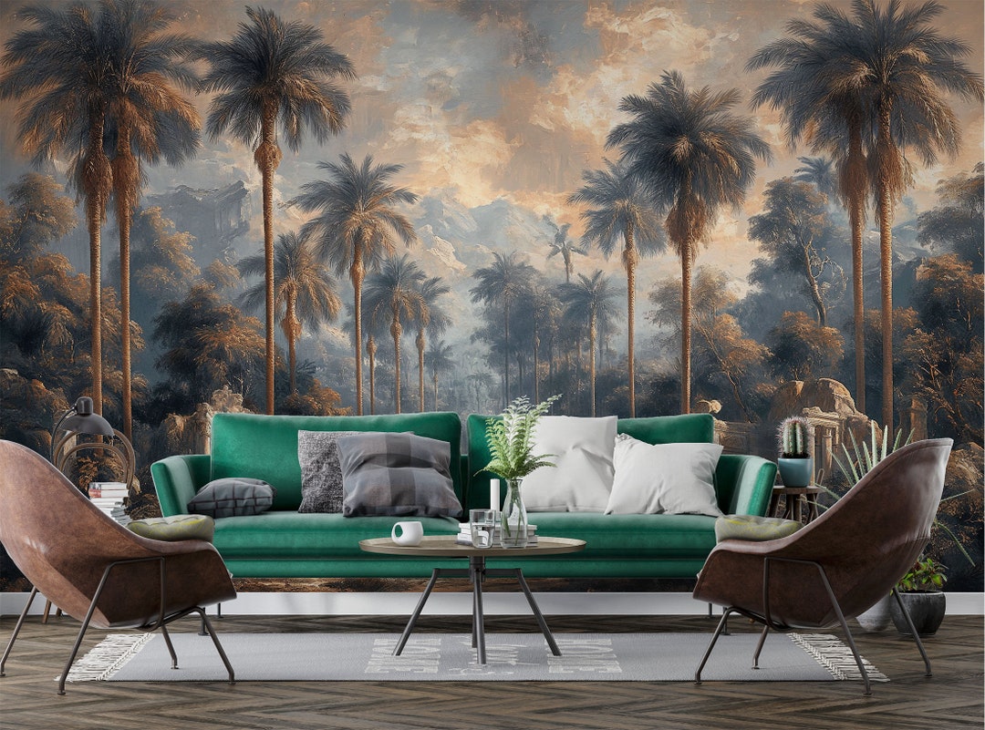 Peel and Stick Old Texture Palm Tree Wallpaper Tropical Vibes Design ...