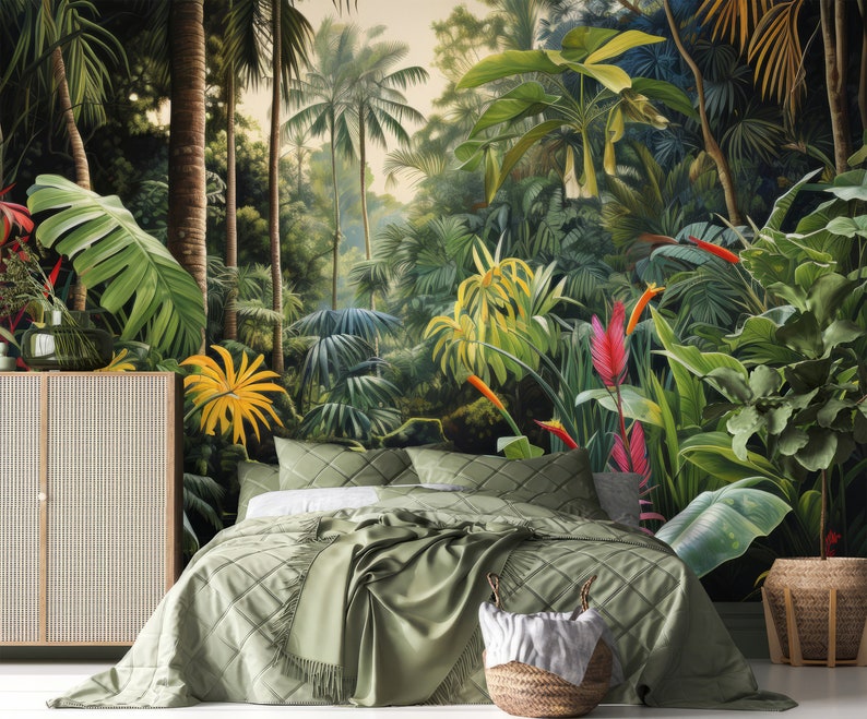 Soft Rainforest Wallpaper Peel and Stick Banana Trees and Exotic ...
