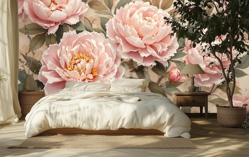 Vintage Peony Wallpaper - Elegant Floral Mural, Soft Pink Botanical ...