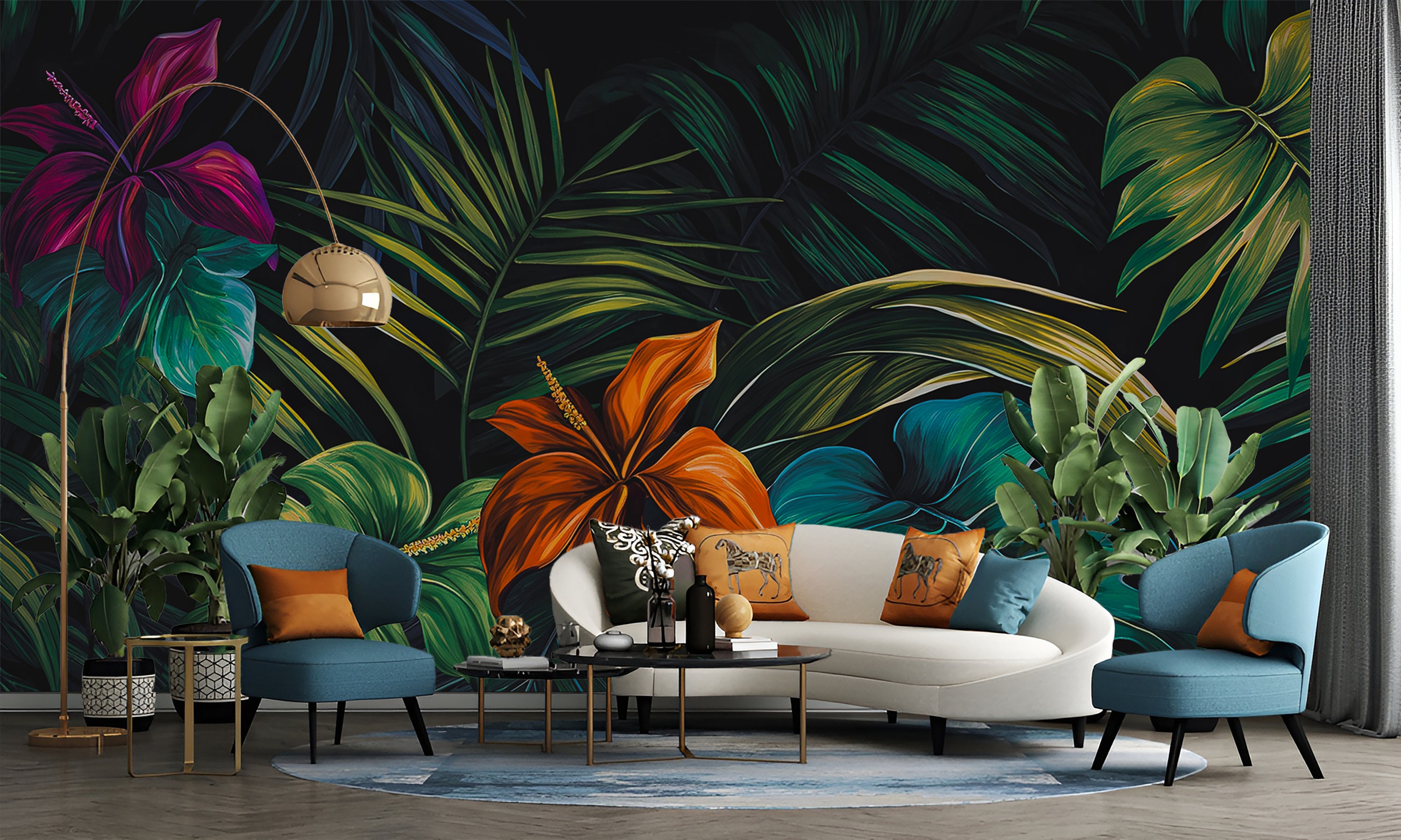 Vintage Botanical Wall Mural, Abstract Jungle Wallpaper, Rainforest ...