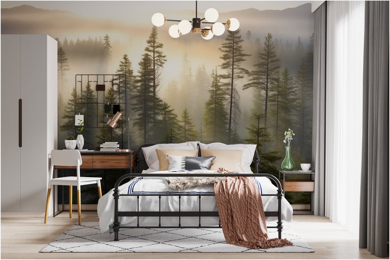 Ethereal Forest Fog Wall Tapestry Enchanting Nature Peel and Stick ...