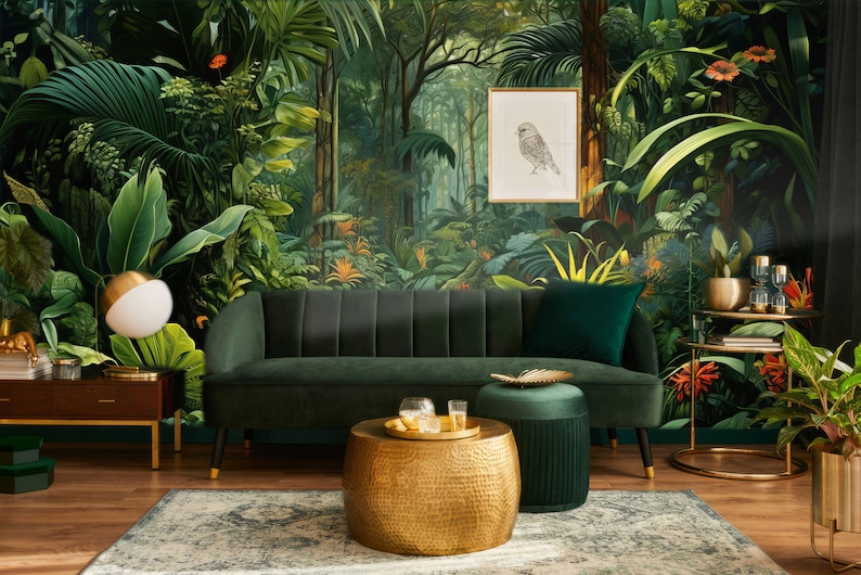 Tropical Forest Wallpaper Peel and Stick Watercolor Jungle Landscape ...