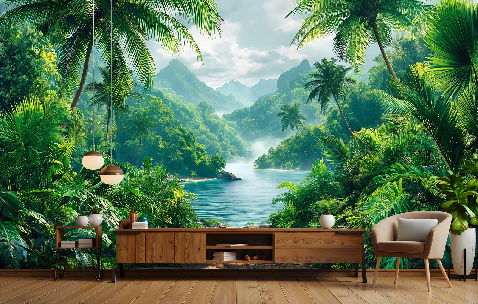 Rainforest Trees Wall Mural Peel and Stick Tropical Forest Wallpaper ...