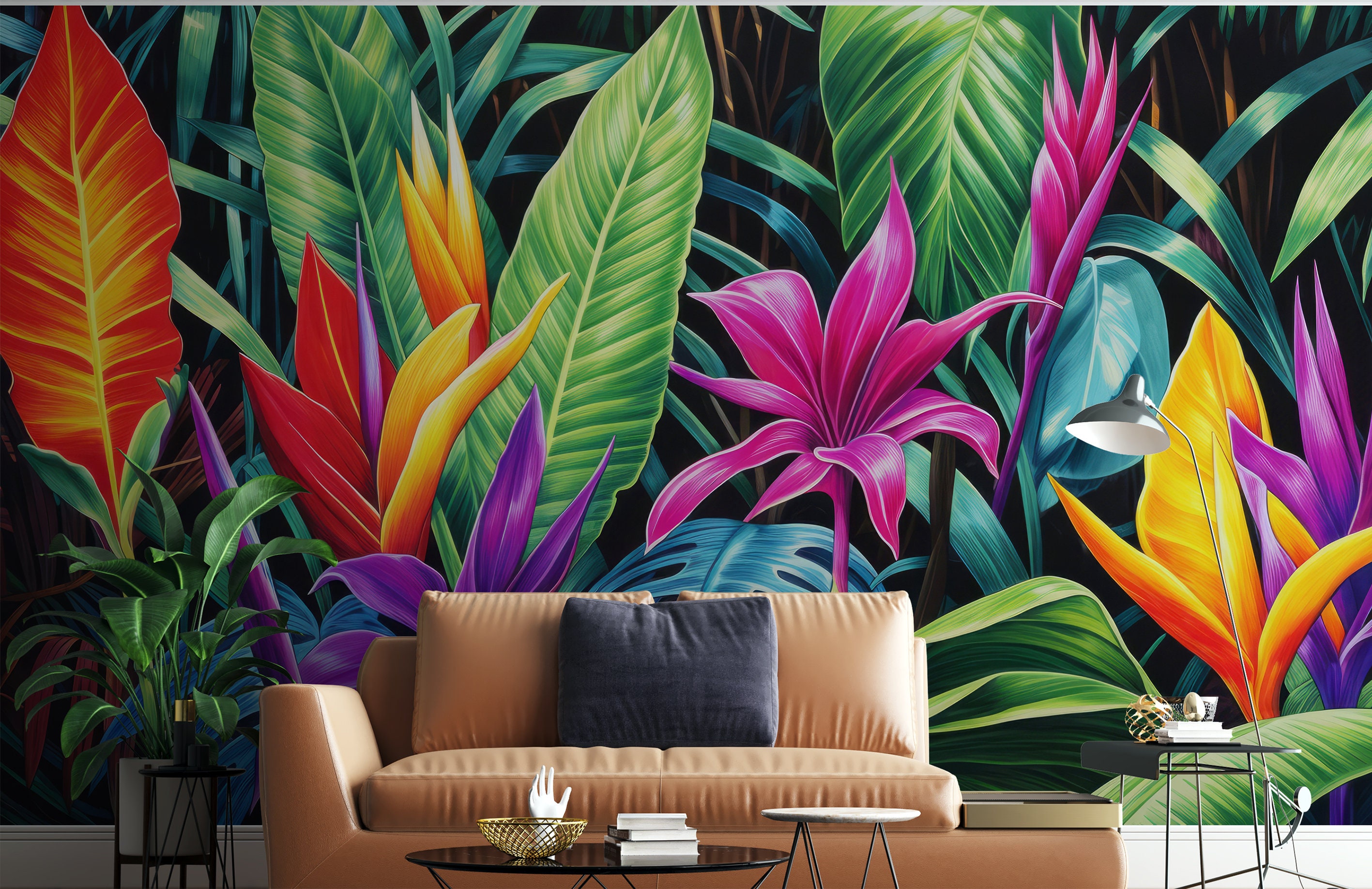 Watercolor Tropical Jungle Wallpaper Bold Botanical Rainforest Peel and ...