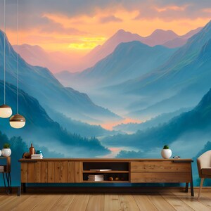 Valley at Sunrise Wallpaper - Peel and Stick Removable Wall Mural ...