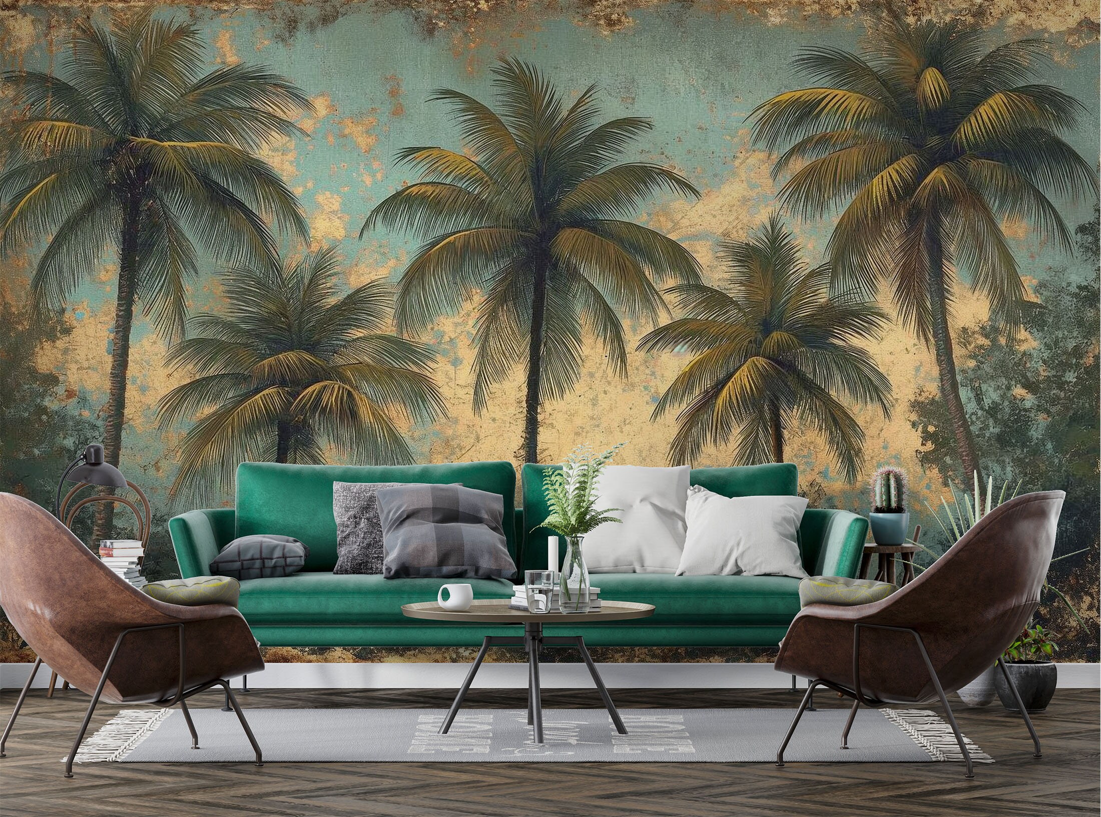 Tropical Palm Trees Wallpaper Antique Forest Mural Peel and Stick ...