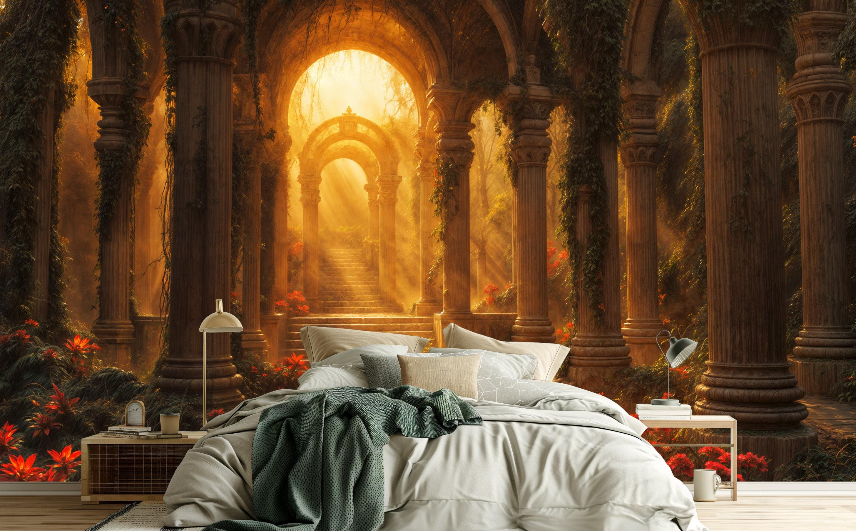 Golden Ruins Wallpaper - Majestic Architectural Mural, Romantic Old ...