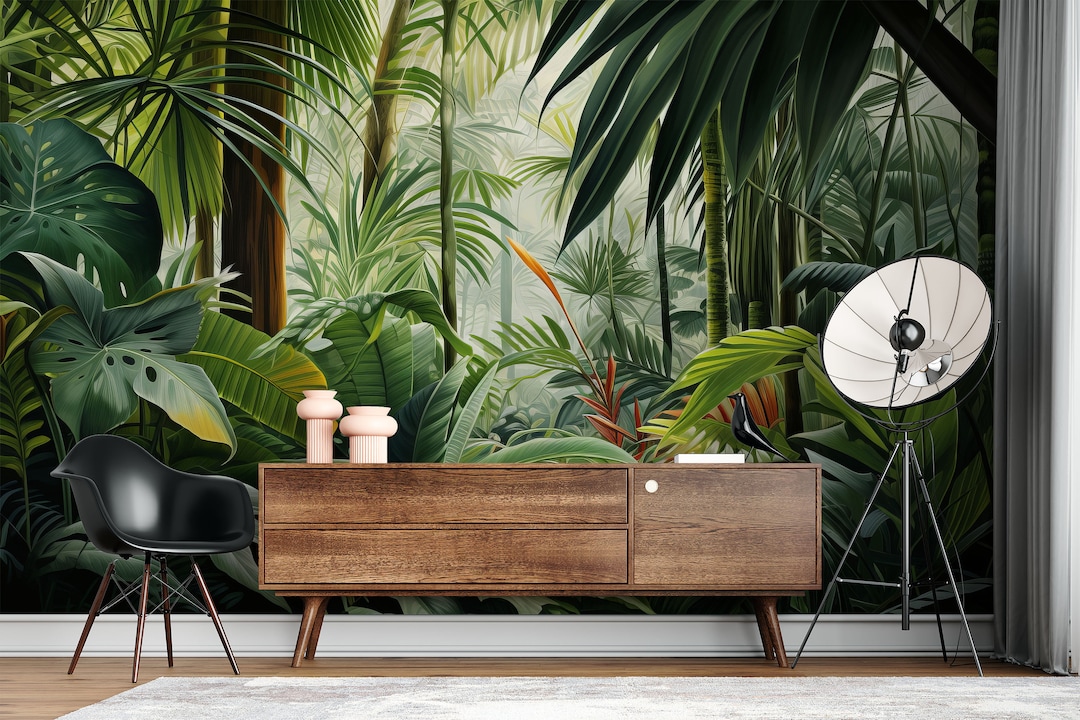 Rainforest Wallpaper Tropical Wall Mural Removable Tropical Forest Palm ...