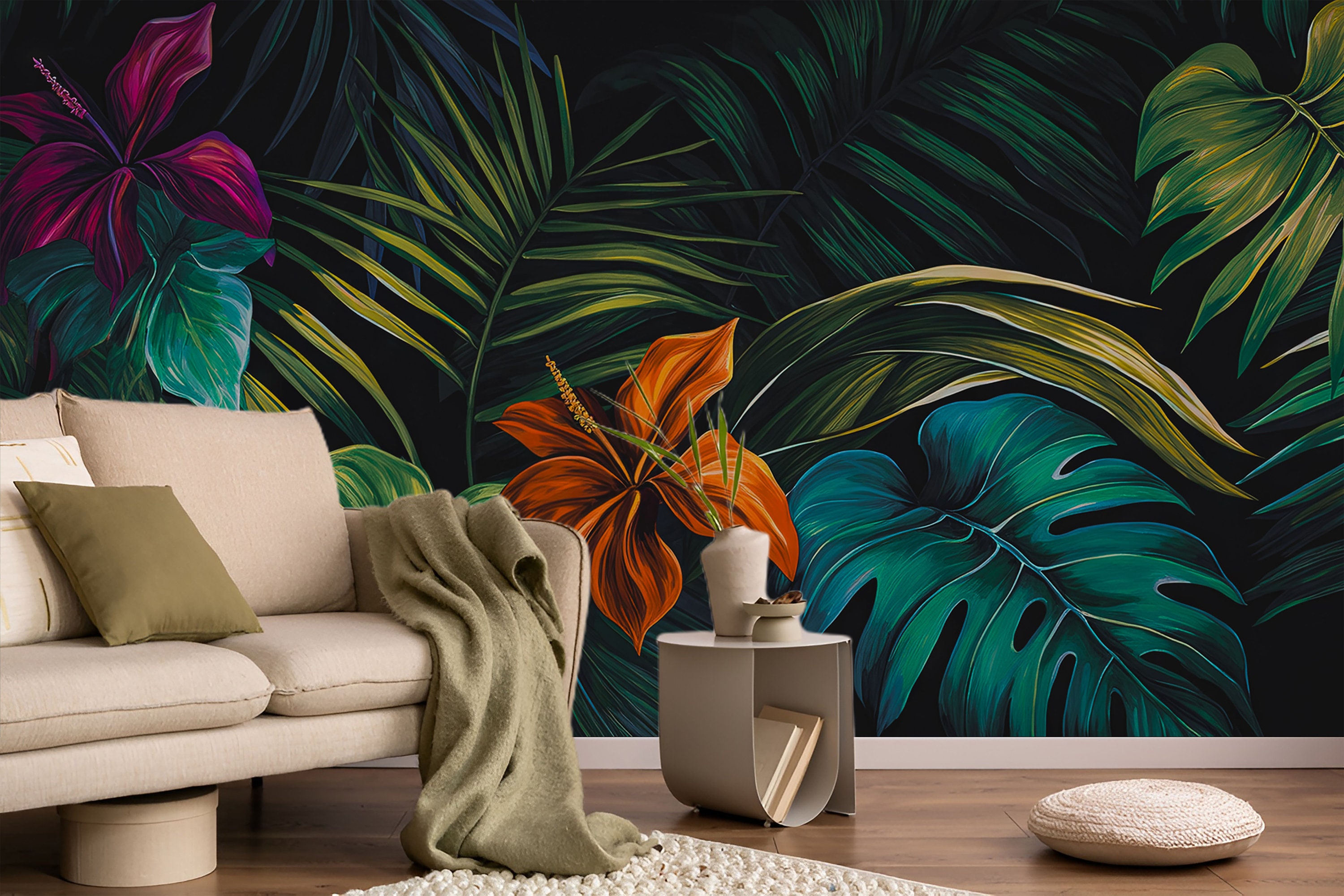 Vintage Botanical Wall Mural, Abstract Jungle Wallpaper, Rainforest ...