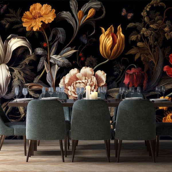 Dutch Floral Wallpaper - Etsy