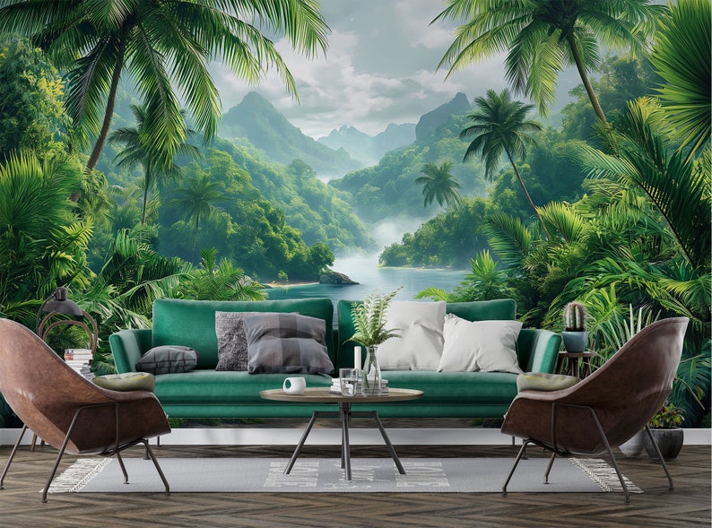 Rainforest Trees Wall Mural Peel and Stick Tropical Forest Wallpaper ...