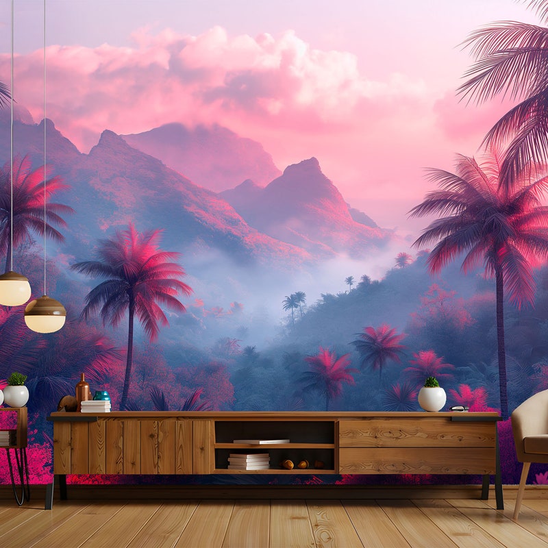 Tropical Wallpaper Pink - Etsy