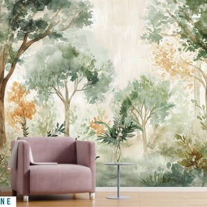Winter Forest Mural Large Scale Boy Nursery Watercolors Woodland Scenic ...