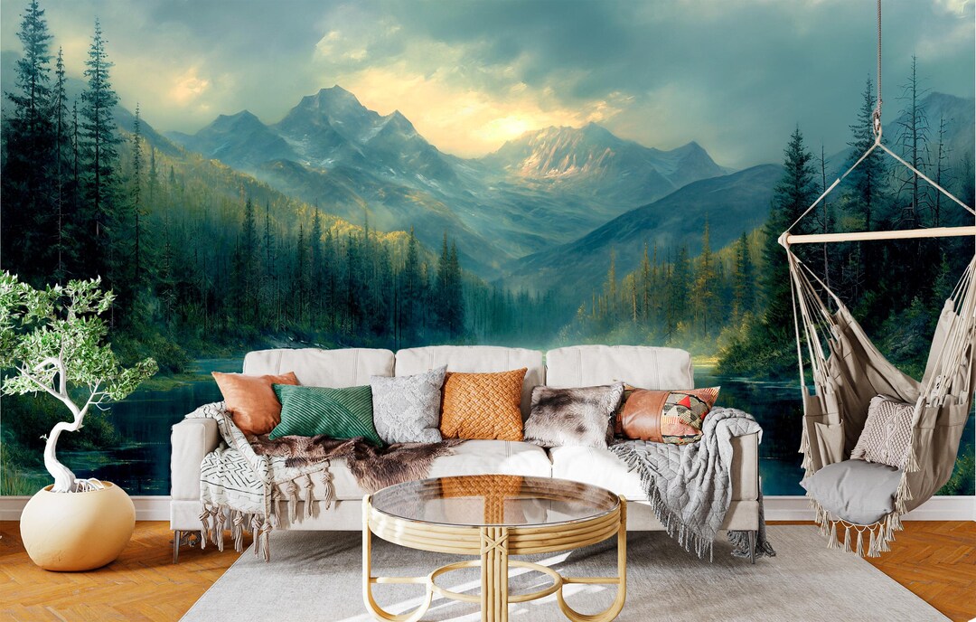 Calm Lakeside Forest Wallpaper - Peel and Stick Removable Wall Mural ...