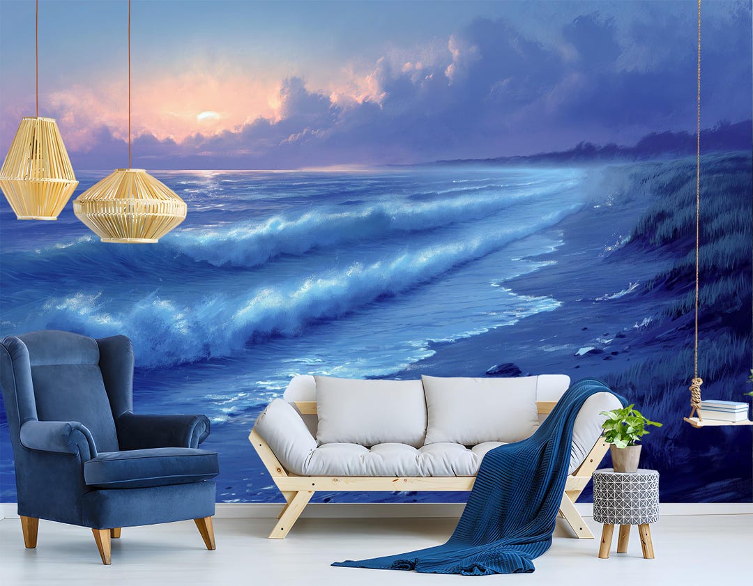Calming Ocean Dusk Wallpaper - Peel and Stick Removable Waves Wall ...