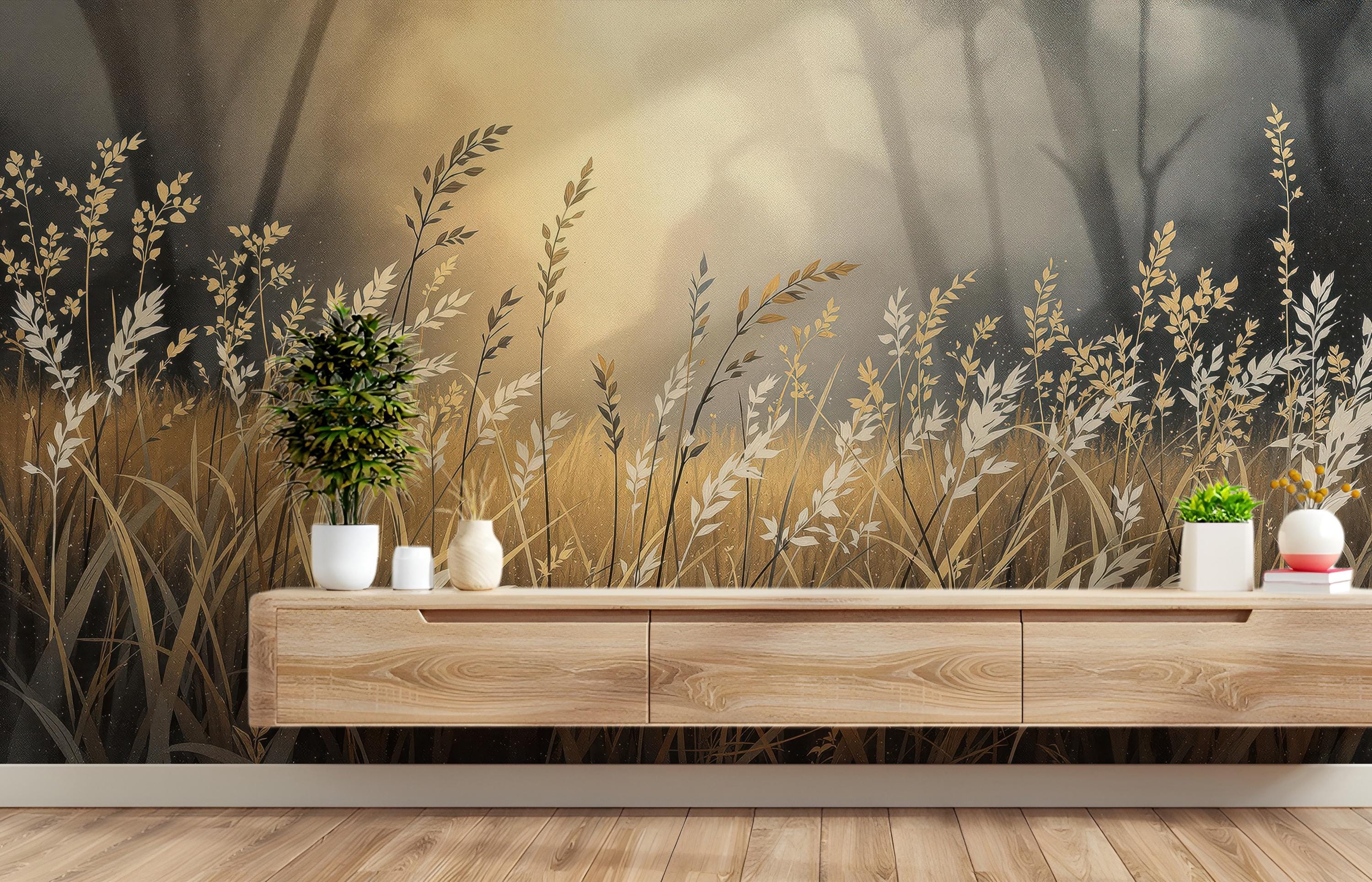 Golden Wheat Field Wallpaper | Nature-inspired Peel and Stick Mural ...