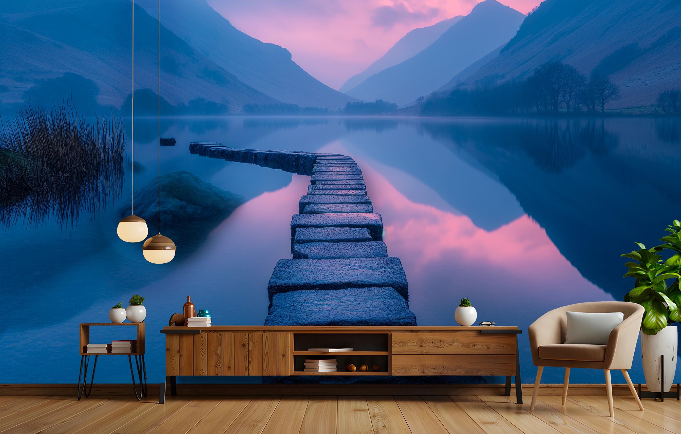 Serene Mountain Lake Peel and Stick Wallpaper – Tranquil Dusk ...