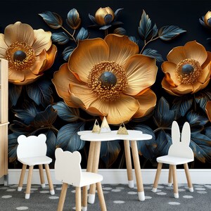 Stylish Gold Flower Wallpaper | Peel and Stick for Modern Home Décor ...