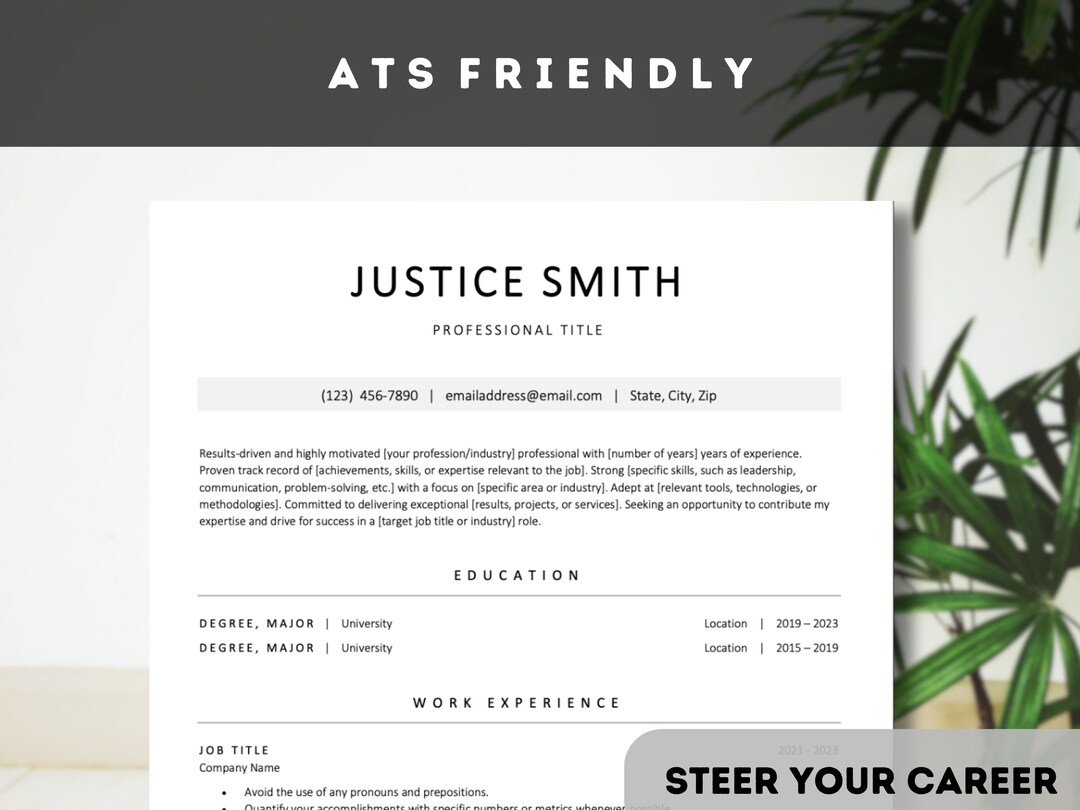 Modern Ats-friendly Single Page Resume Template for Microsoft Word ...