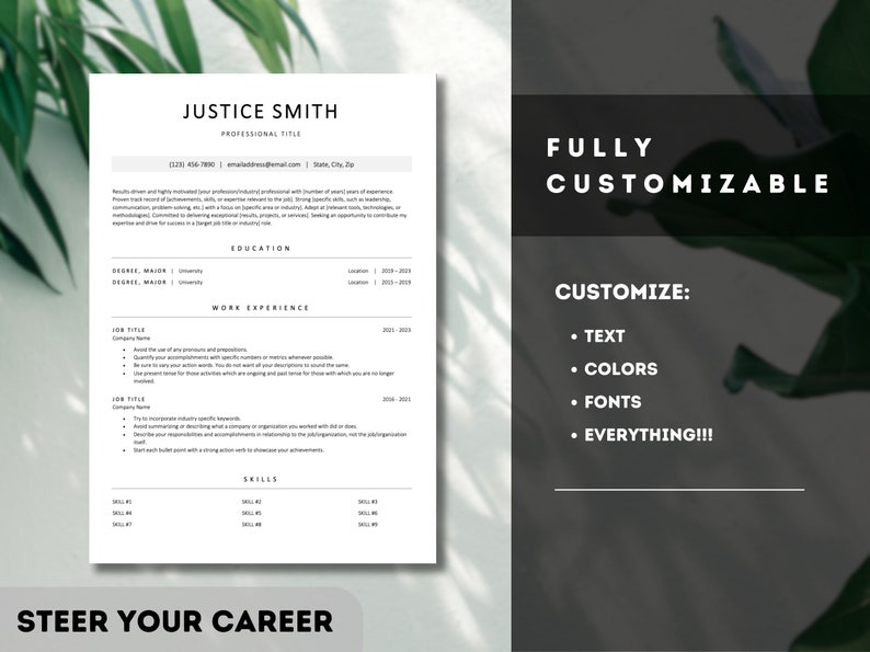Modern Ats-friendly Single Page Resume Template for Microsoft Word ...