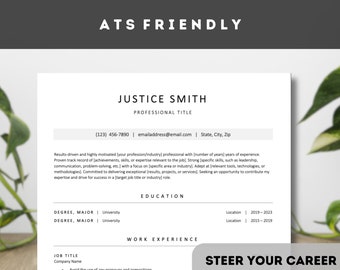 Modern Ats-friendly Single Page Resume Template for Microsoft Word ...
